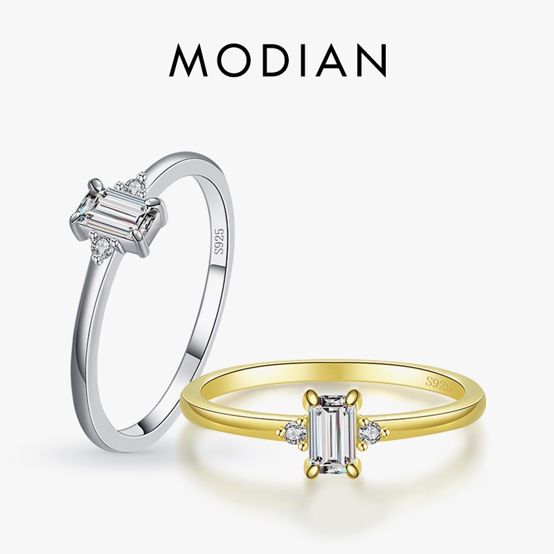 Modian Authentic 925 Sterling Silver Classic Charm Emerald Cut Zirconia Finger Rings For Women ...