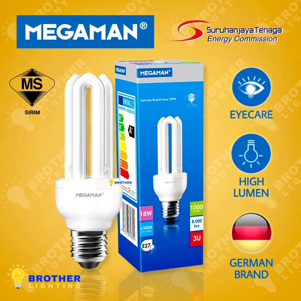 Megaman CFL 3U E27 Light Bulb 18W Bright Eye Care Energy Saving ...
