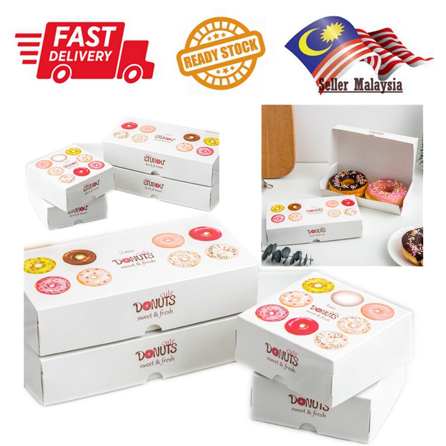 Donut Box Ready Stock 1pcs 2pcs 3pcs 4pcs Donut Paper Box / Doughnut ...