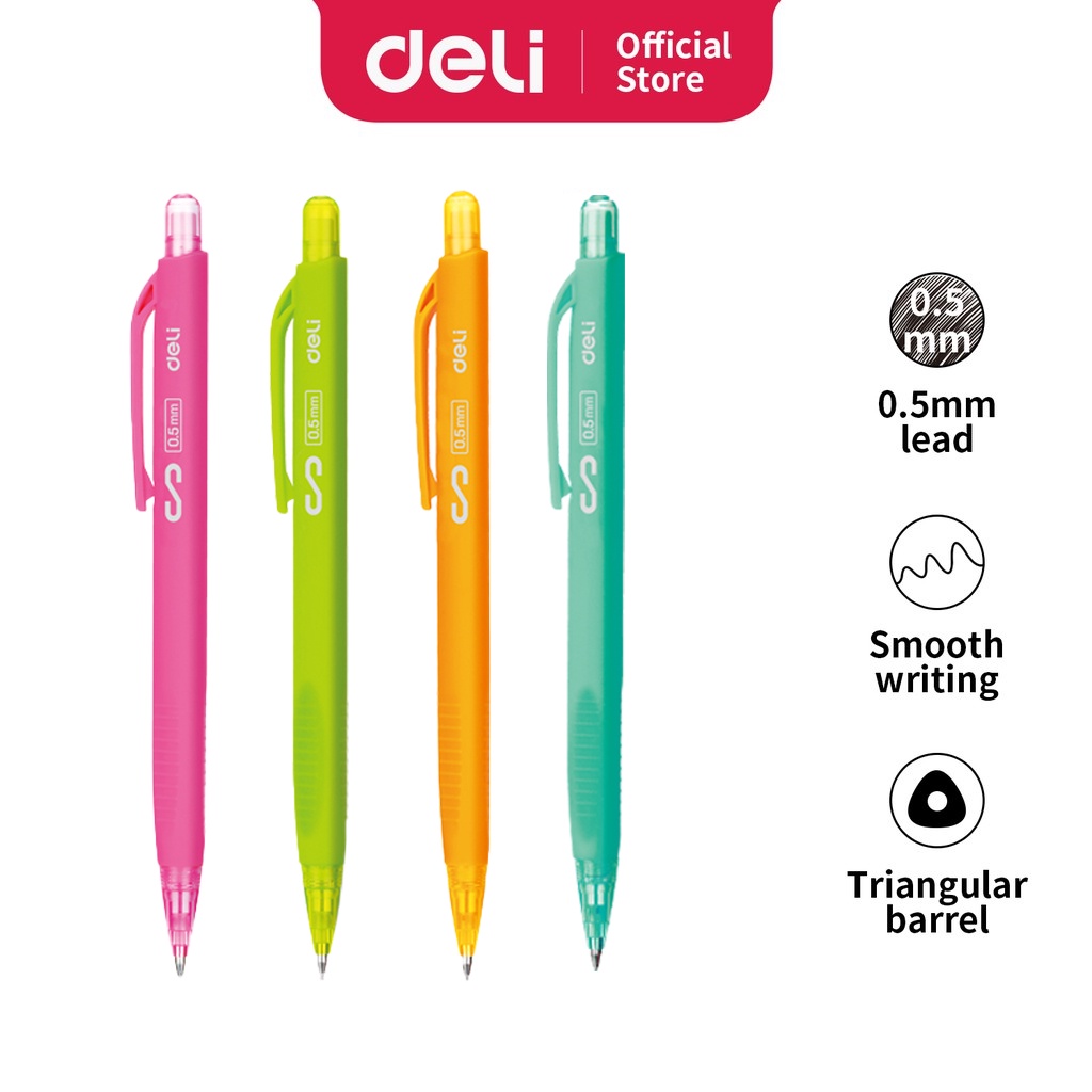 Deli Mechanical Pencil EU60200 Triangle Shape 0.5mm Leads Smooth ...