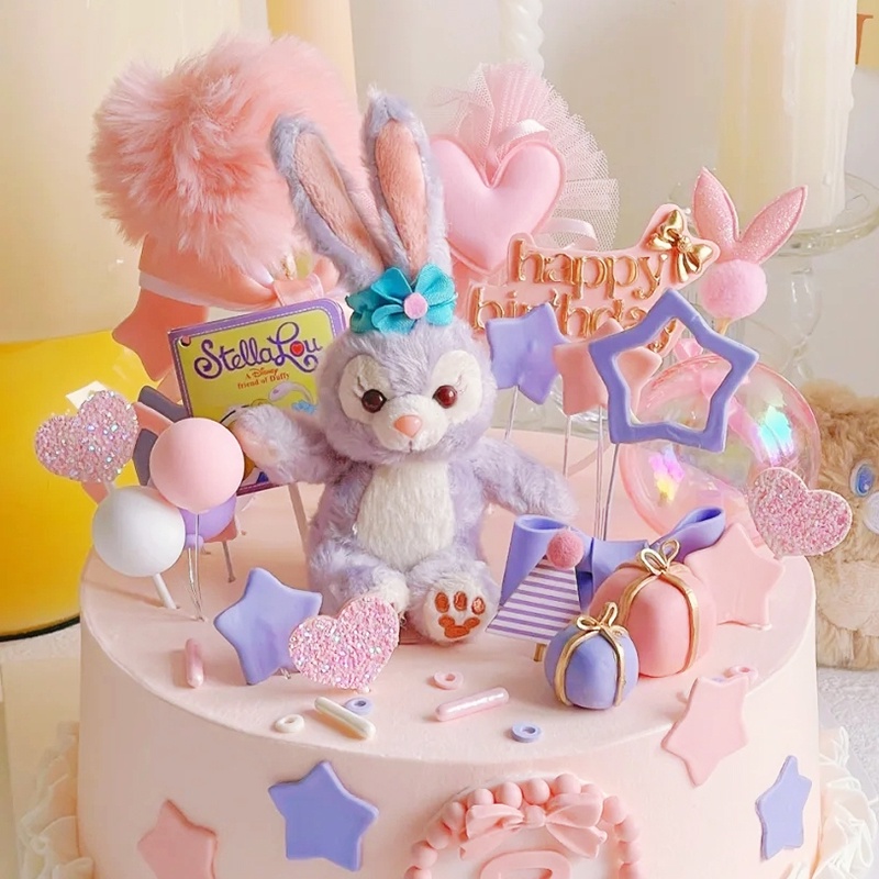 Hot Sale Cute Purple Rabbit Stellalou Cake Decor Plush Doll Birthday