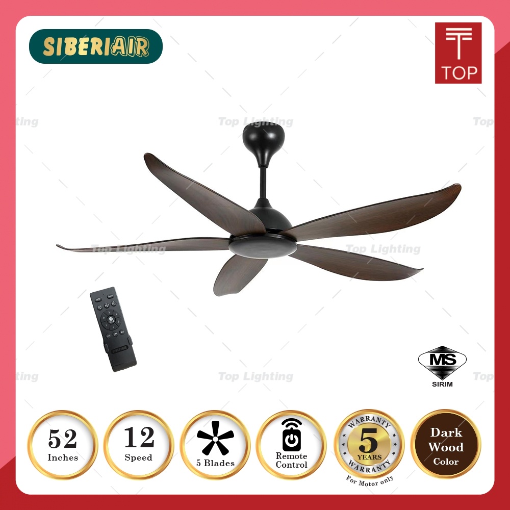 SIBERIAIR SI12 52" DC MOTOR LED CEILING FAN DARK WOOD / BLACK SIRIM ...