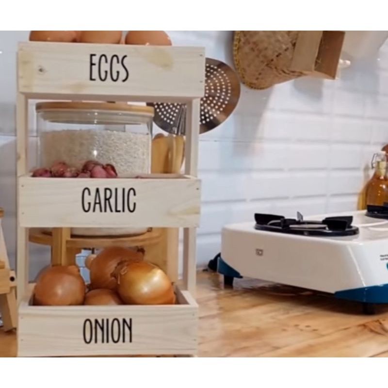 KAYU Onion Rack Stacking 3-story Mahogany Multipurpose Kitchen Spice ...