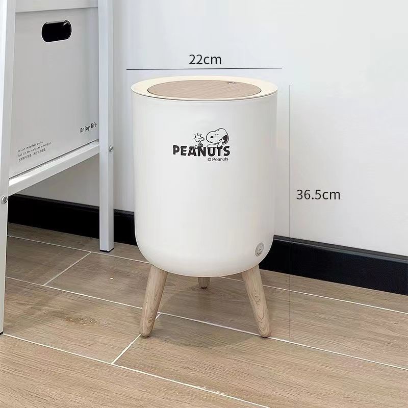 Snoopy trash can with lid Japanese simple log trash can tall floor ...