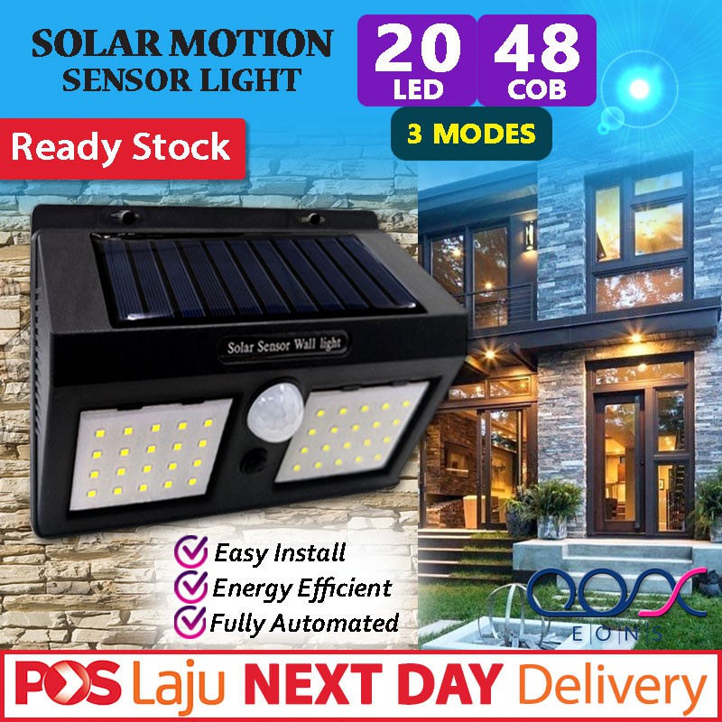 Solar Double-LED 20+20 48+48 COB Power Motion Sensor Solar Panel Light ...