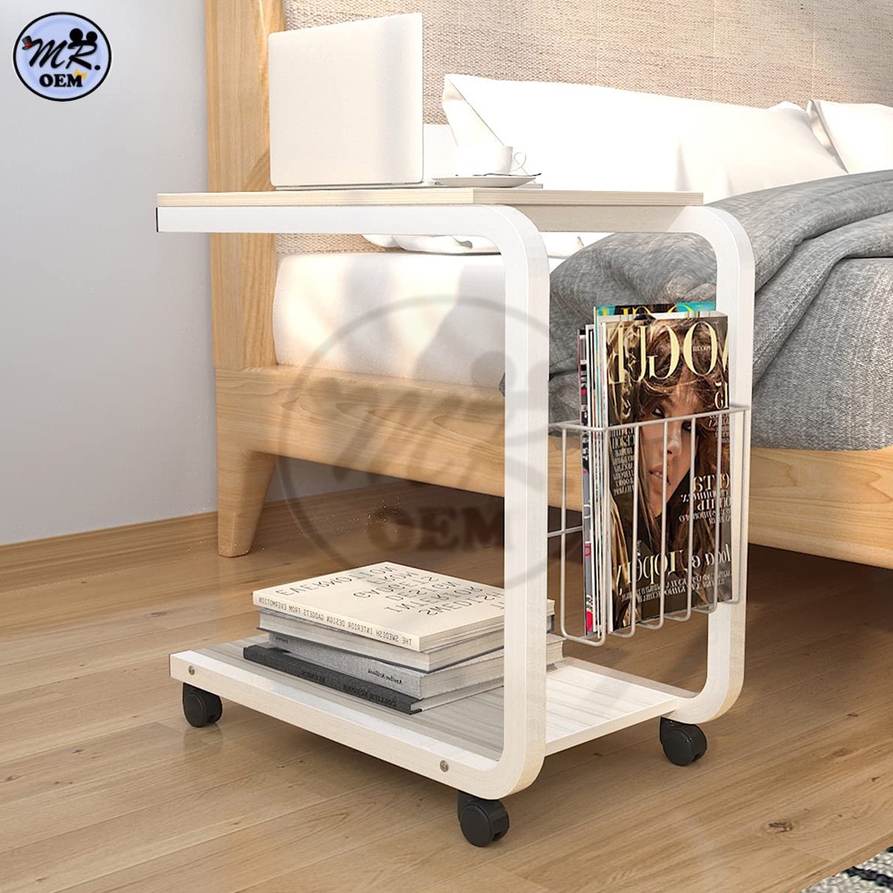 MR OEM Magazine Basket Lifting Laptop Table Side Table Rack with Wheels ...