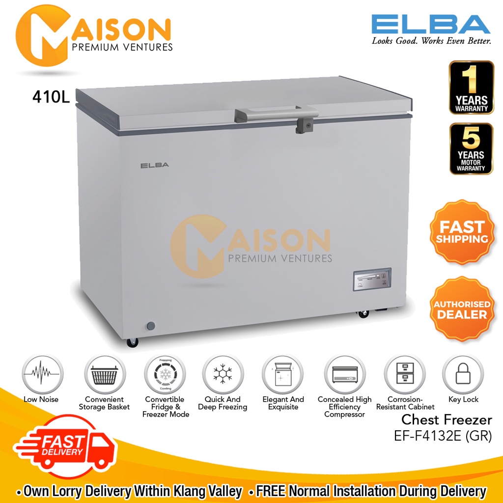 [Sales] ELBA Chest Freezer 410L EF-F4132E(GR) (FAST DELIVERY)(Delivery ...