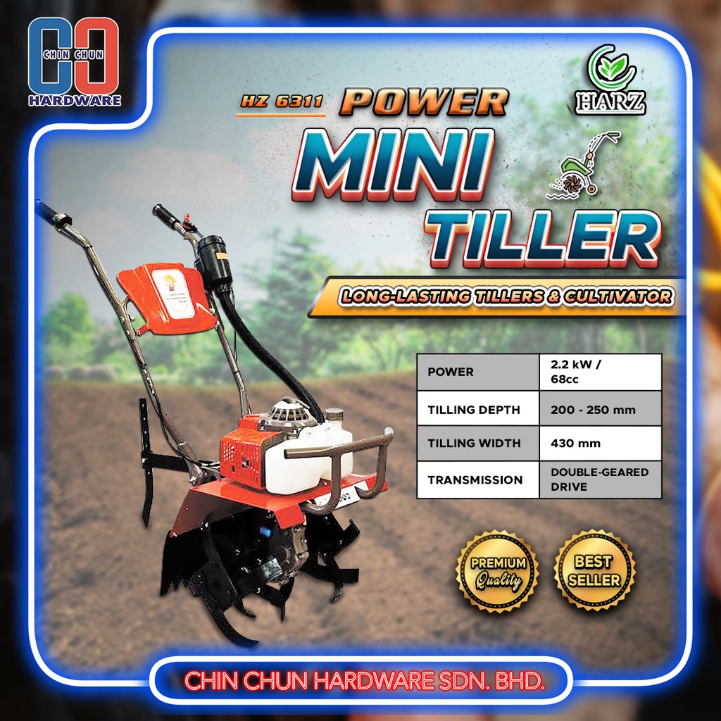 HARZ HZ-6311 2.2kW 68cc Heavy Duty Petrol Engine Mini Tilling Machine ...