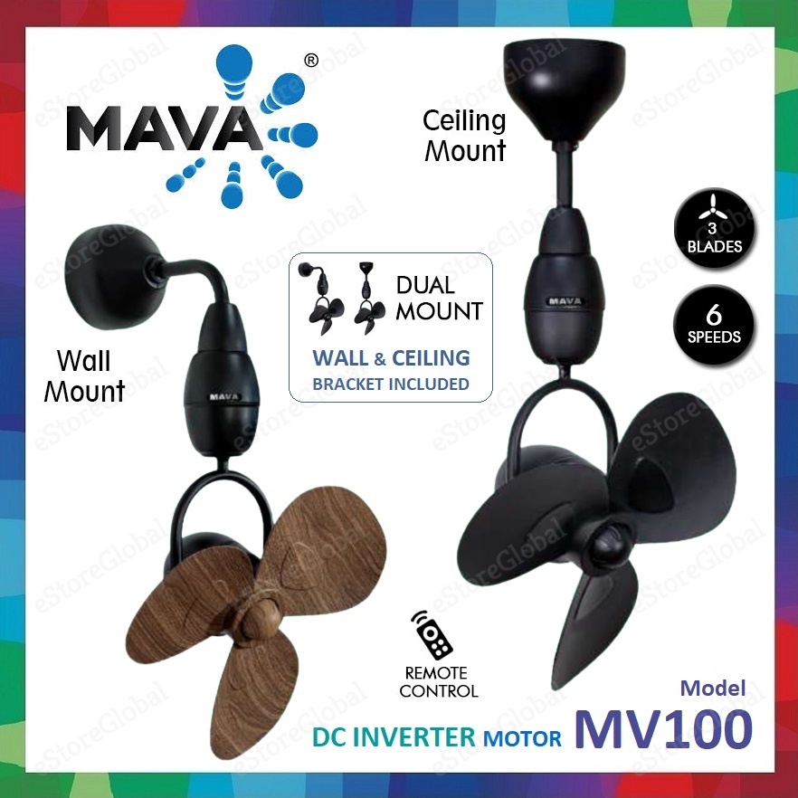 MAVA MV100 Dual Mounted Wall & Ceiling Corner Fan DC Remote DESIGNER ...
