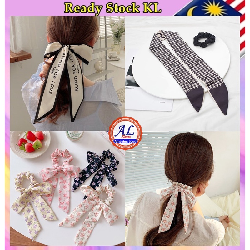 Korean Ins Ikat Rambut Ponytail Hair Tie Elegant Silk Scarf Bow Head ...