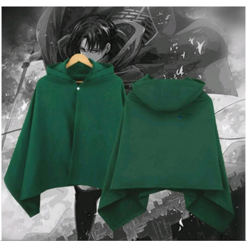HITAM HIJAU Eren Yeager Plain Black And Green Attack anime Cloak ...