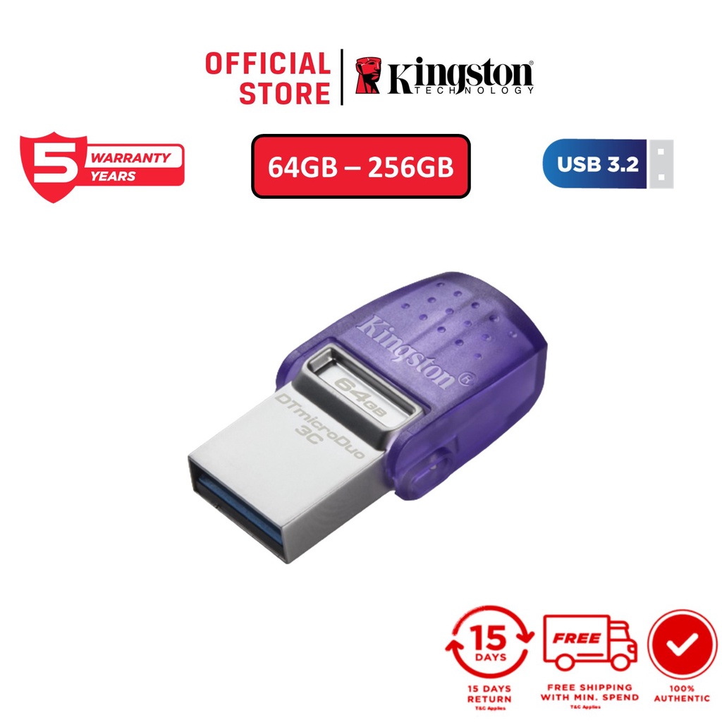 Kingston DataTraveler microDuo 3C USB Type-C and Type-A OTG Flash Drive DTDUO3CG3 (256GB/128GB ...