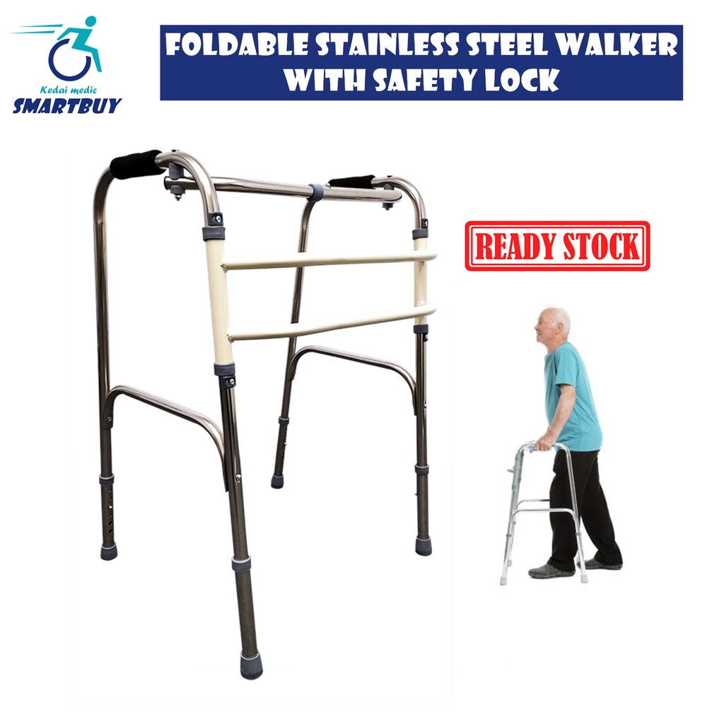 Foldable Stainless Steel Walker With Safety Lock ( Tongkat Kaki Empat ...
