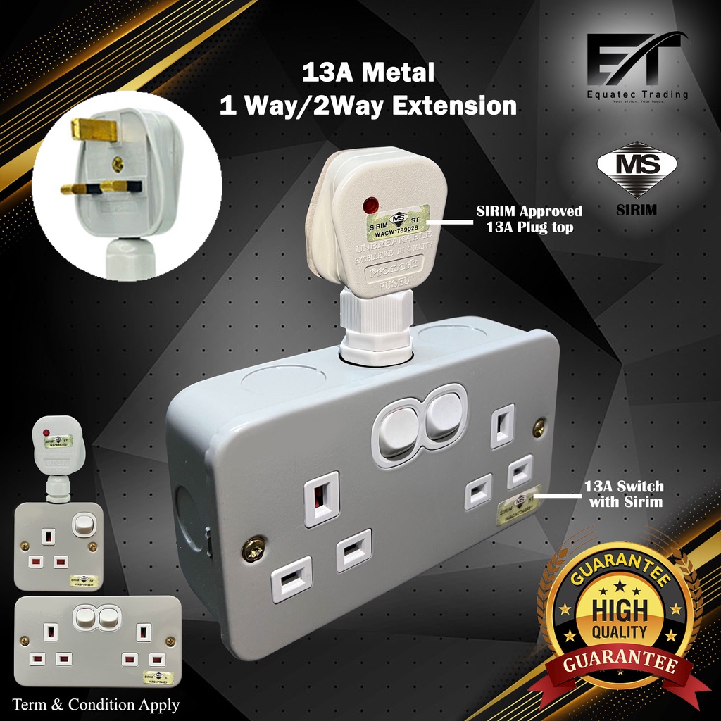 13A Plug Top Heavy Duty 1Way/2 Ways 2 GANG Metal Clad Switched Socket ...