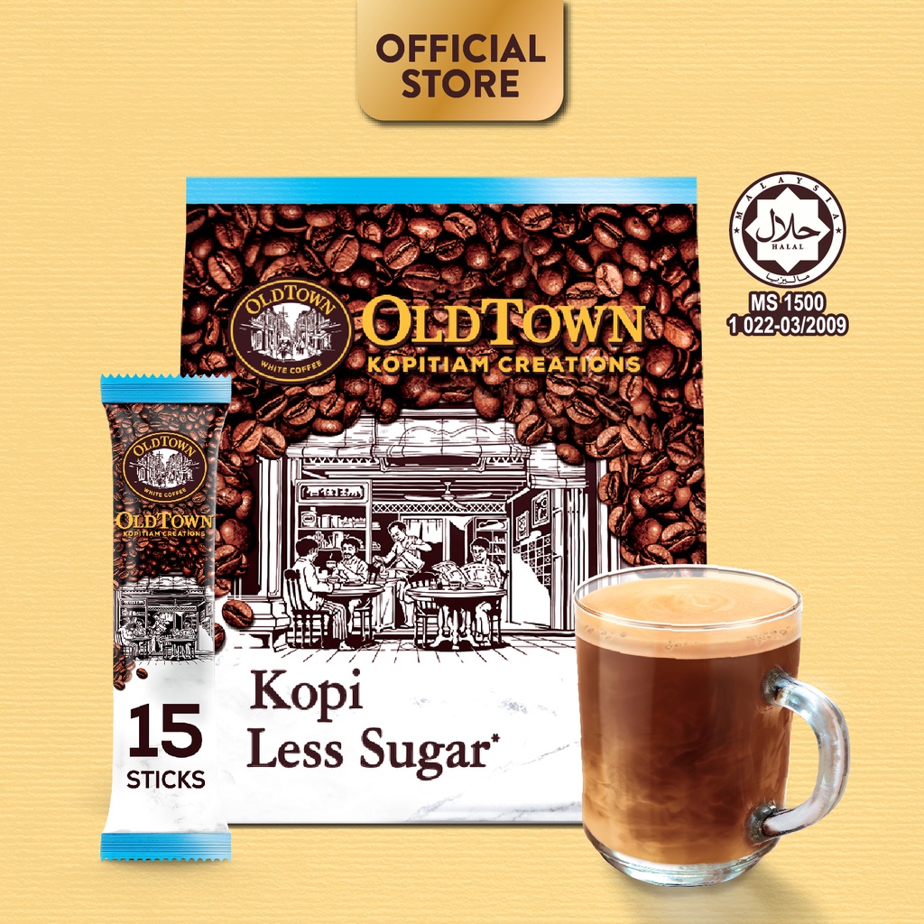 OLDTOWN Kopitiam Smooth Roast Kopi Less Sugar, 15 Sticks [HALAL ...