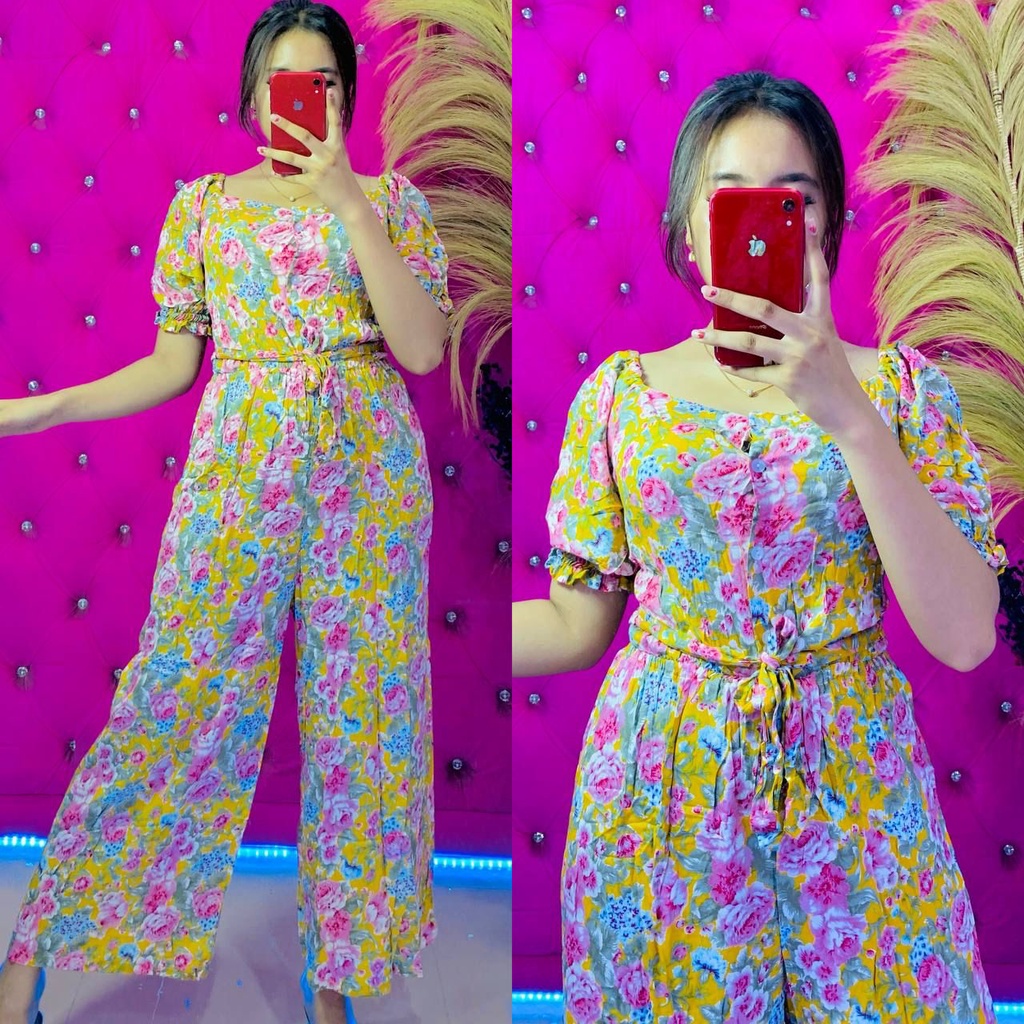 Part 1 Jumpsuit Natasya Button / motif/Jumpsuit Culottes/Jumpsuit Bali ...