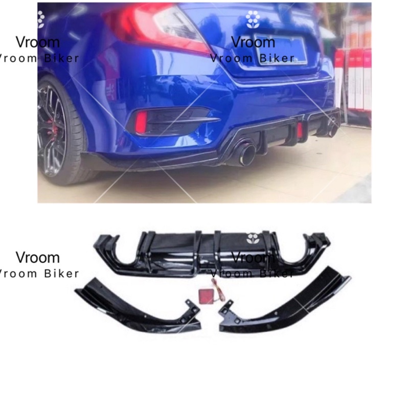 Civic FC 2016-2020 Rear Diffuser Bumper Diffuser Brake Light (2 Hole ...