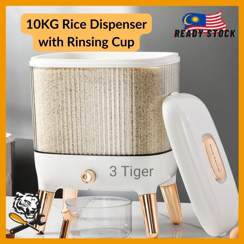 3THW 10KG Rice Dispenser Large Sealed Grain Container Storage Household ...