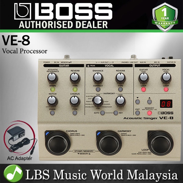 Boss VE-8 Acoustic Singer Guitar Vocal Processor Stompbox Mic Preamp ...