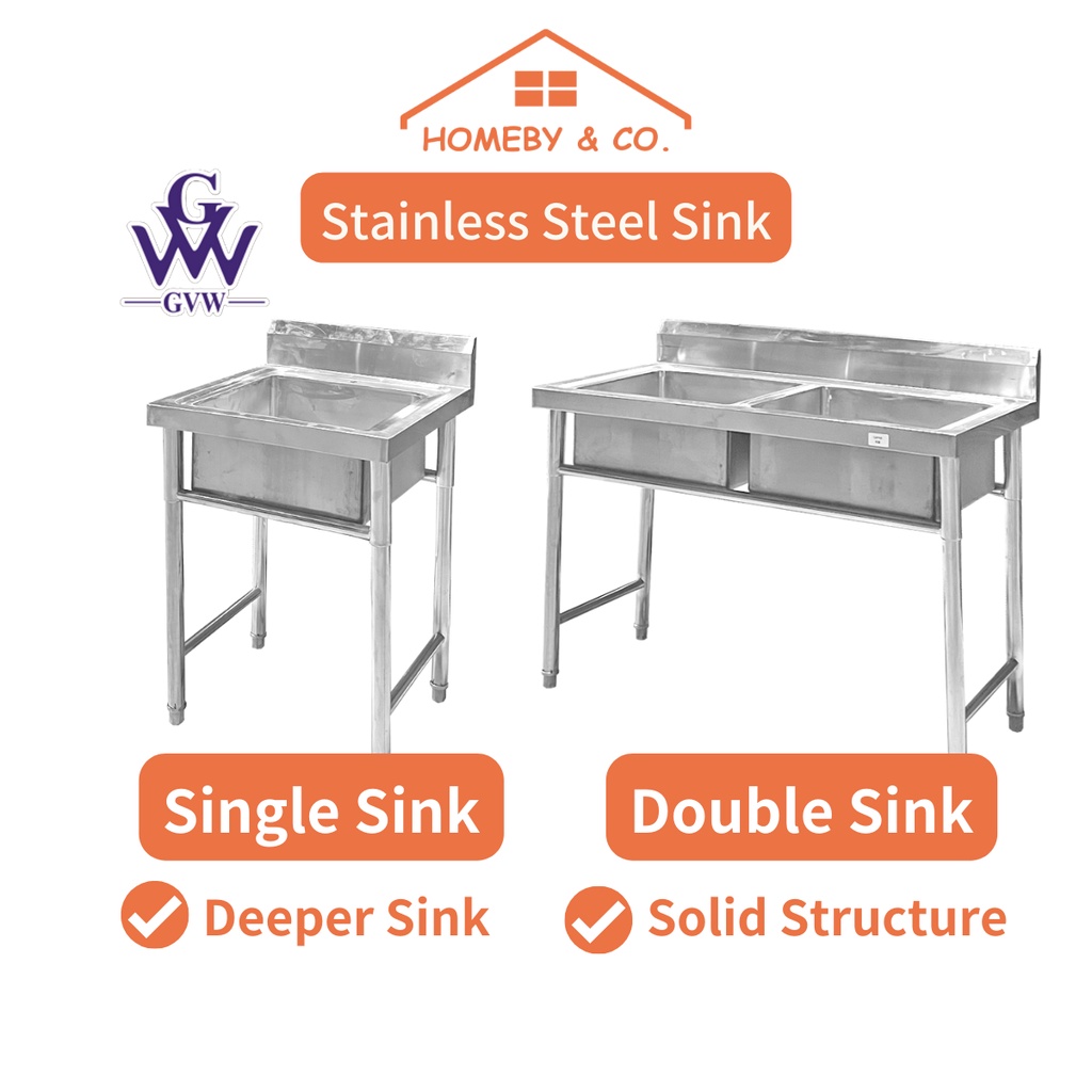 HOMEBY【GVW SINK】Stainless Steel Double Sink with Rack Sinki Berkembar ...