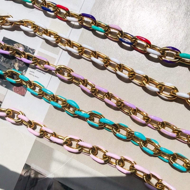 Stainless steel thick link colourful chain coated with colour 50cm ...