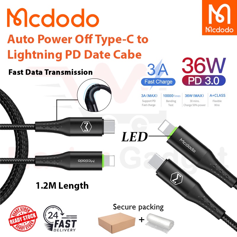 Mcdodo Auto Power Off PD Cable TypeC to Type C to Lighting 100W 36W LED Light CA-7360/ 3460 ...