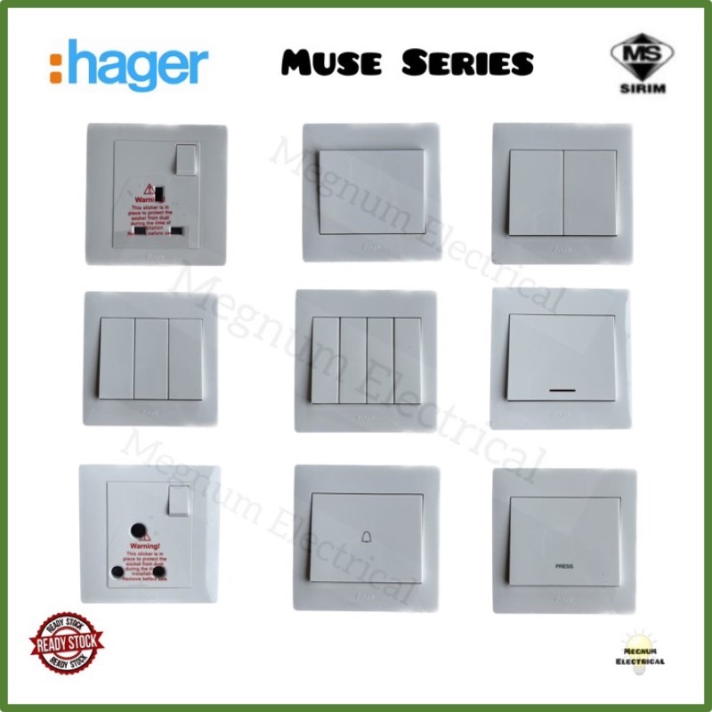 HAGER MUSE SERIES SWITCHES & SOCKET(SIRIM) 13A,1Gang,2Gang,3Gang,4Gang ...