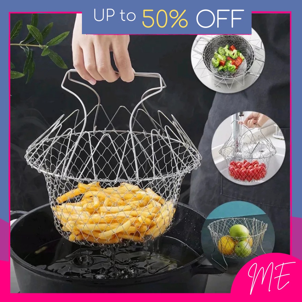 Stainless Steel Frying Basket Multifunction Foldable Steam Rinse Strain ...