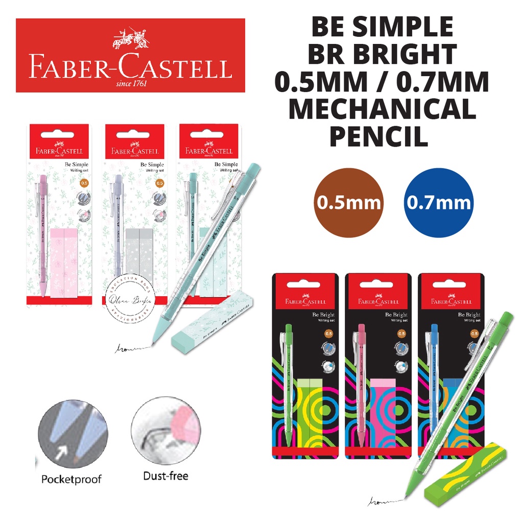 FABER CASTELL MECHANICAL PENCIL BE BRIGHT + 2 ERASERS SET / BE SIMPLE ...