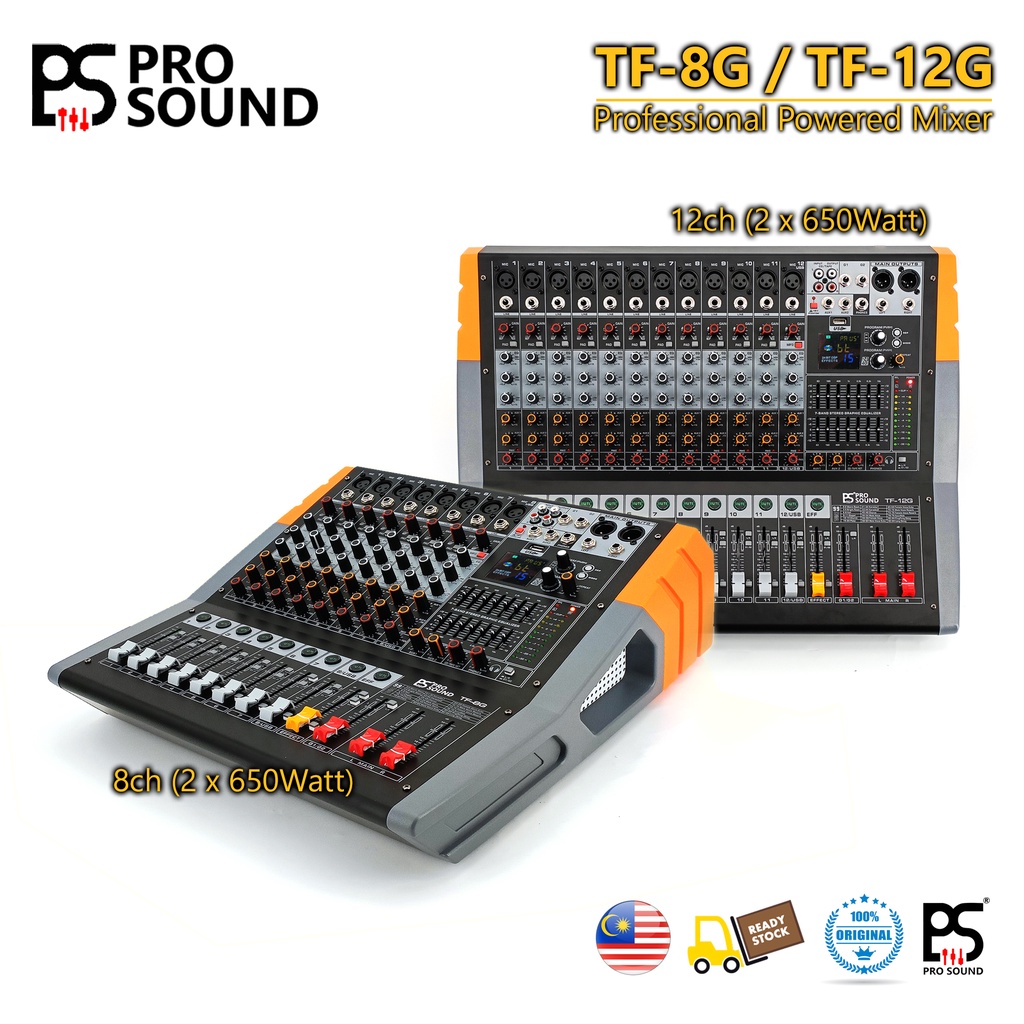 PS Pro Sound TF-8G TF-12G Powered Mixer 2x650Watt High Power Karaoke Multifunction Power Mixer ...