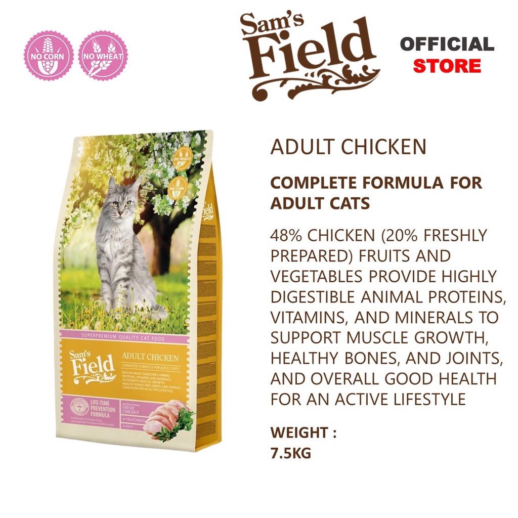 Sam's Field Super Premium Quality Cat Dry Food Adult Chicken (7.5kg ...