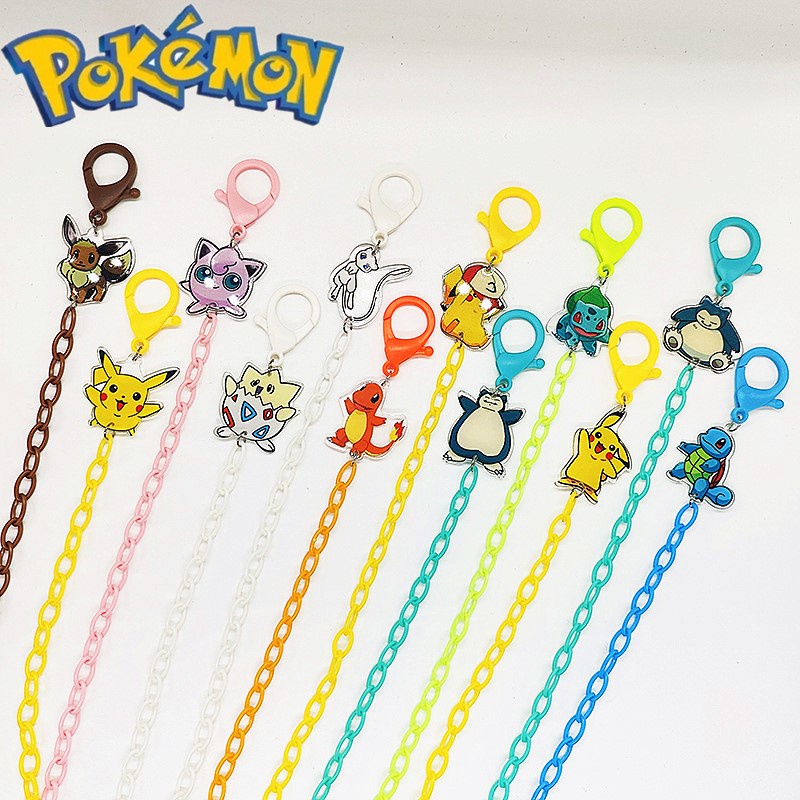 Pokemon Pikachu Face Mask Chain Anime Figure Children Acrylic Eyewear ...
