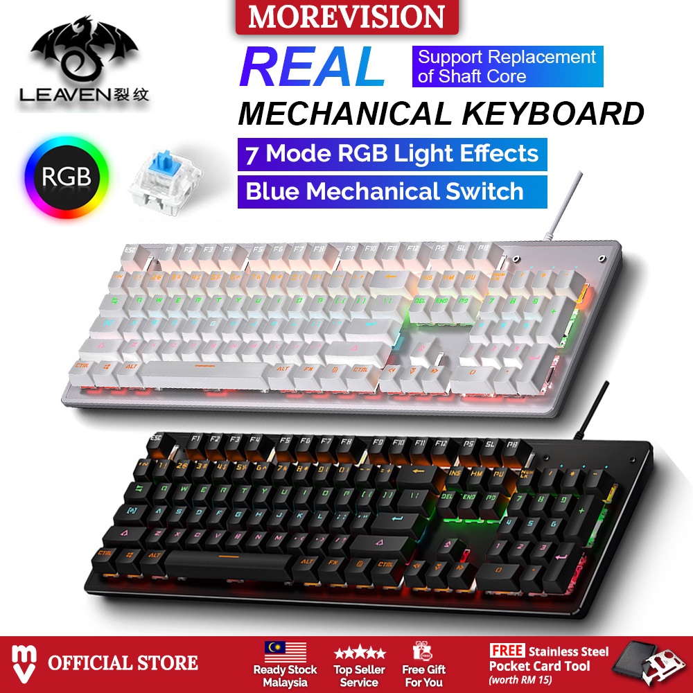 LEAVEN K550 K660 REAL Blue Switch RGB Mechanical Keyboard 87/104 Keys Button Gaming Backlight ...