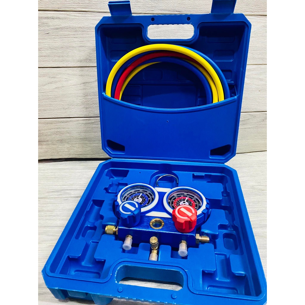 VALUE MANIFOLD GAUGE SET METER + 3PCS HOSE METER GAS KERETA PETI HOME CAR AIRCOND FRIDGE ...