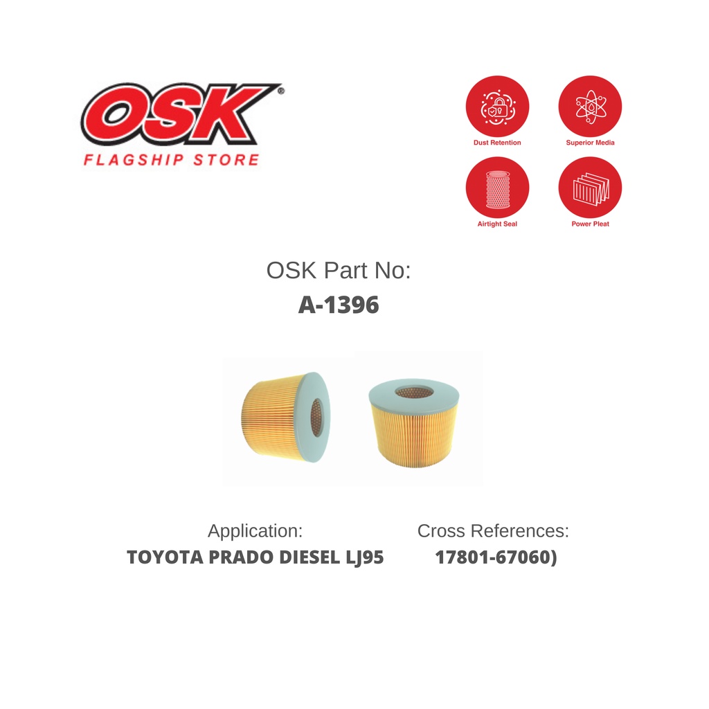 OSK AIR FILTER for TOYOTA PRADO DIESEL LJ95 17801-67060 | Shopee Malaysia
