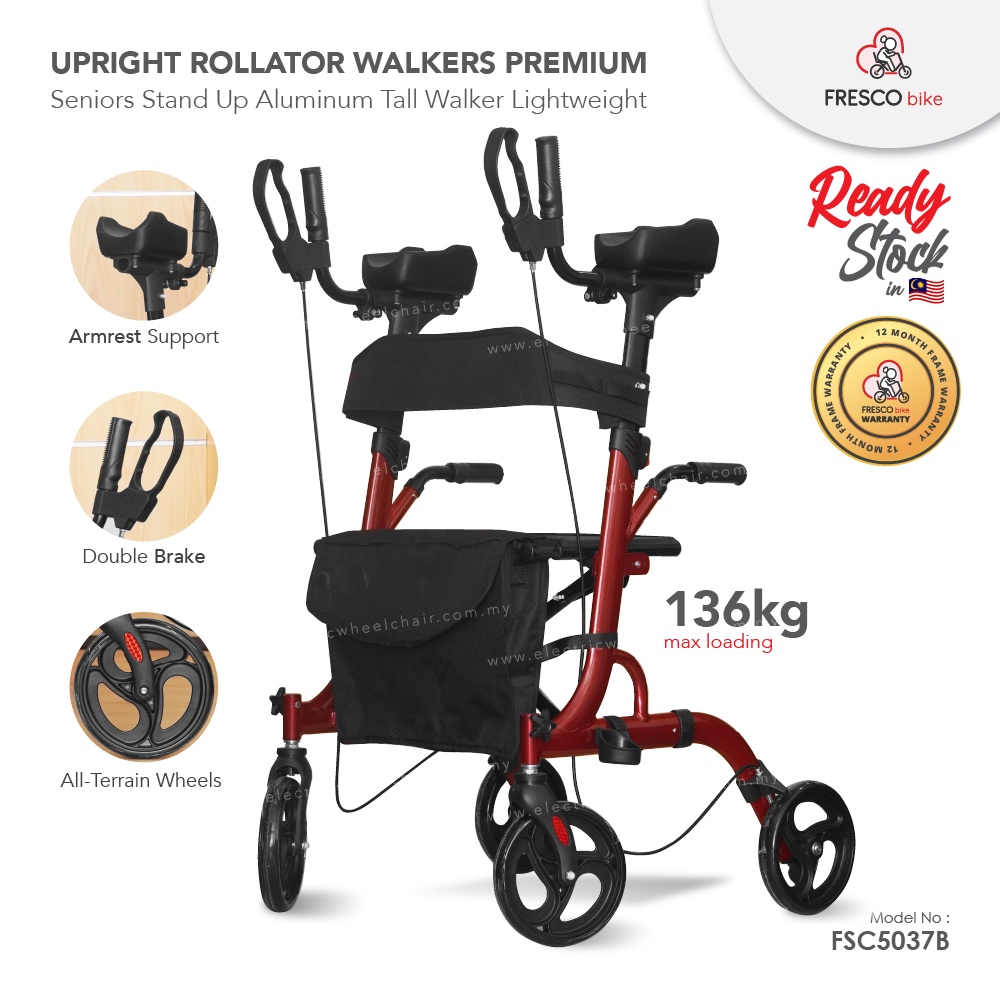 Fresco Upright Rollator Walkers for Seniors Stand Up Aluminum Tall ...
