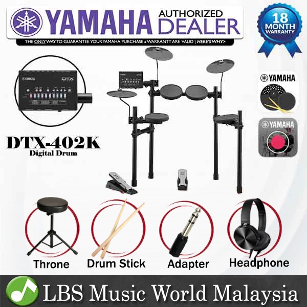 Yamaha DTX-402K Digital Electronic Drum Kit Set Basic Package (DTX 402 ...