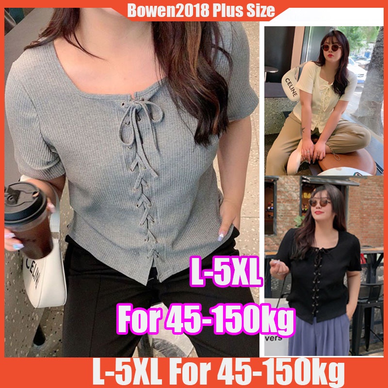 For 45-150kg Plus Size Women's Clothing T-Shirts Lace-up Short Sleeve ...