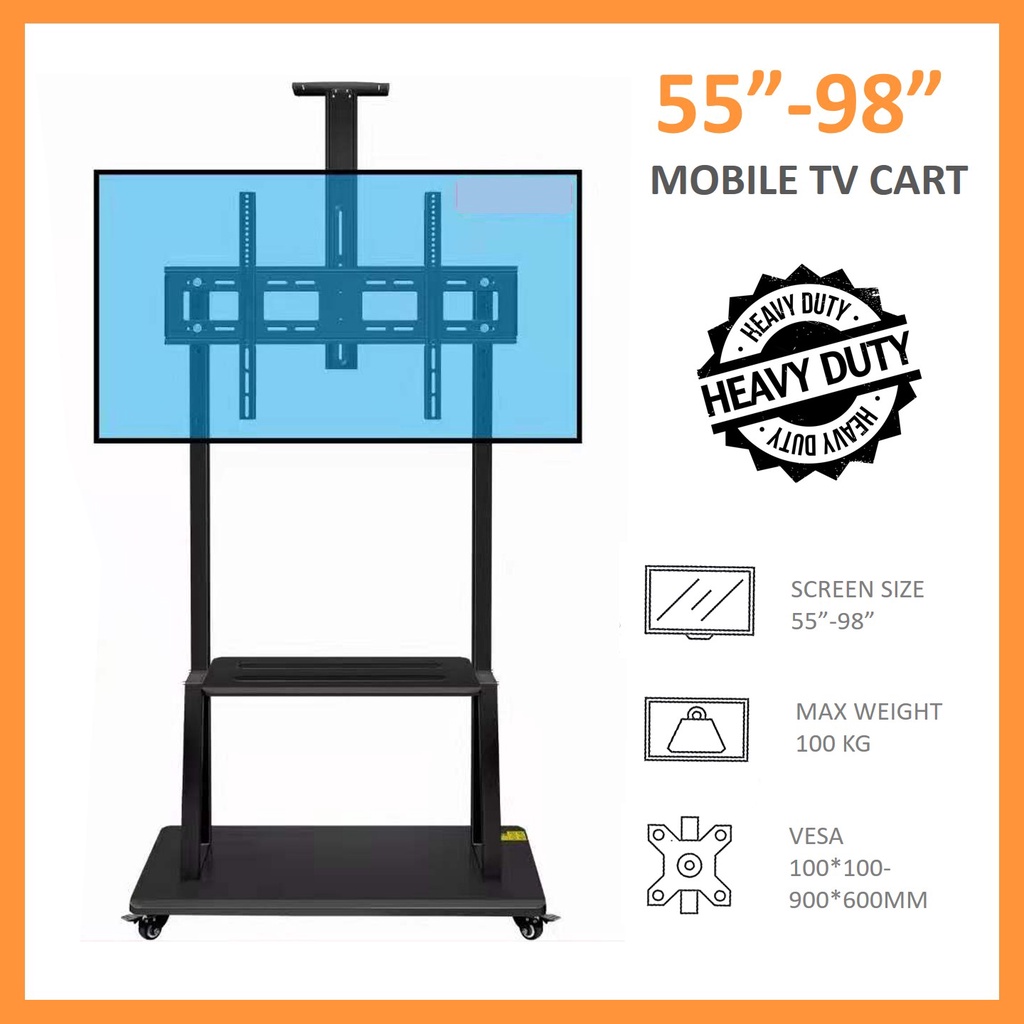Universal 55" to 98" Portable Mobile TV Trolley Bracket Stand Movable ...