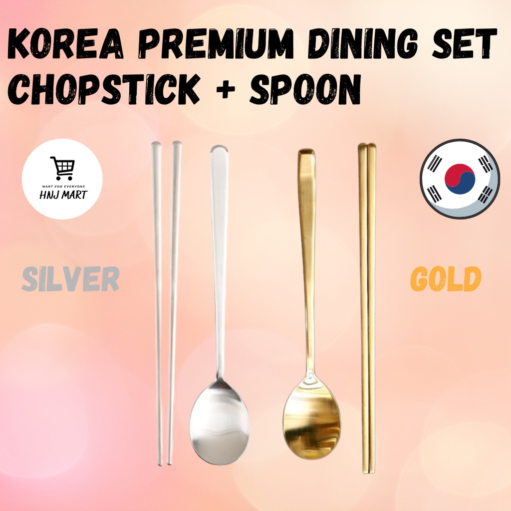 Korean Chopstick + Spoon Set [Korean Tableware Set] Korean Stainless ...