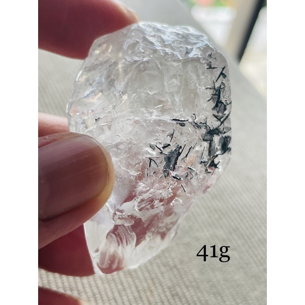 Natural translucent clear quartz with black mica root (biotite ...