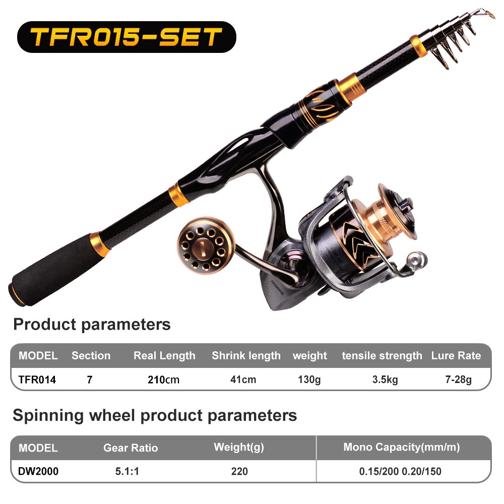 PROBEROS 2.1m Telescopic Fishing Rod Set Combo Spinning Reel Fishing ...