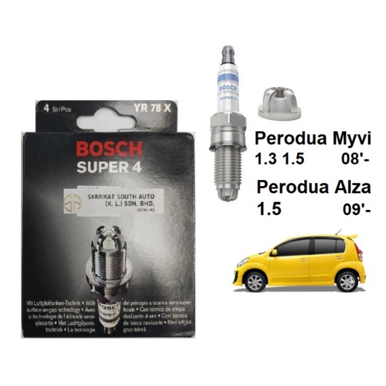Spark Plug YR78X 0242132501 Bosch Super 4 Perodua Myvi SE LE Lagi Best 1.3 1.5 Perodua Alza 1.5 ...