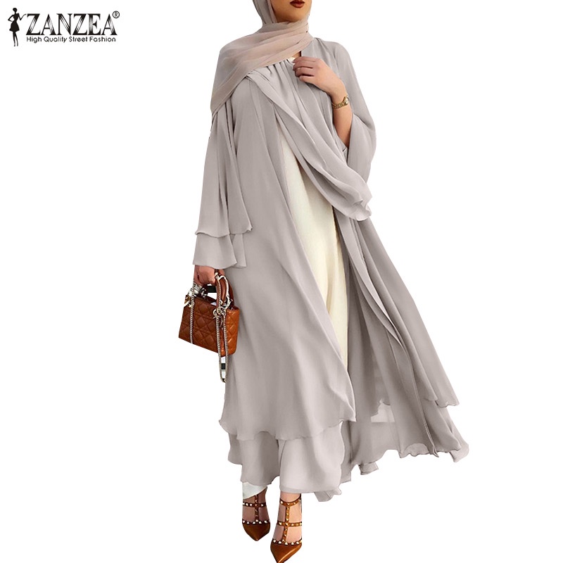 ZANZEA Muslim Women Fashion Long Sleeve Maxi Cardigan Islamic Open ...