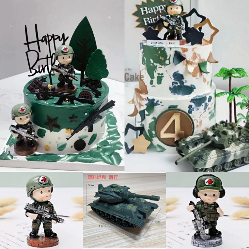 Ready stock - Tank Model Soldier Cake Topper Decoration 坦克模型军人蛋糕装扮 ...