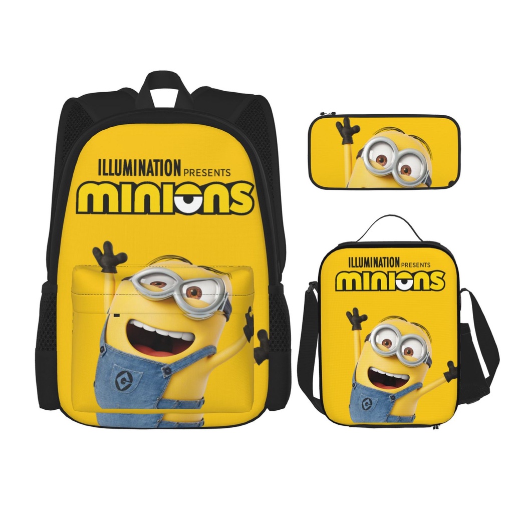 Minions 3 pieces set Backpack Set with School Book Bag Lunch Box Pencil ...