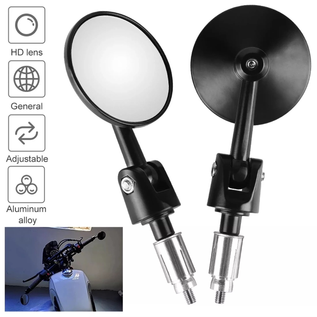CNC Round Bar End Rear Mirror Side View Mirror 2PC SILVER Universal ...