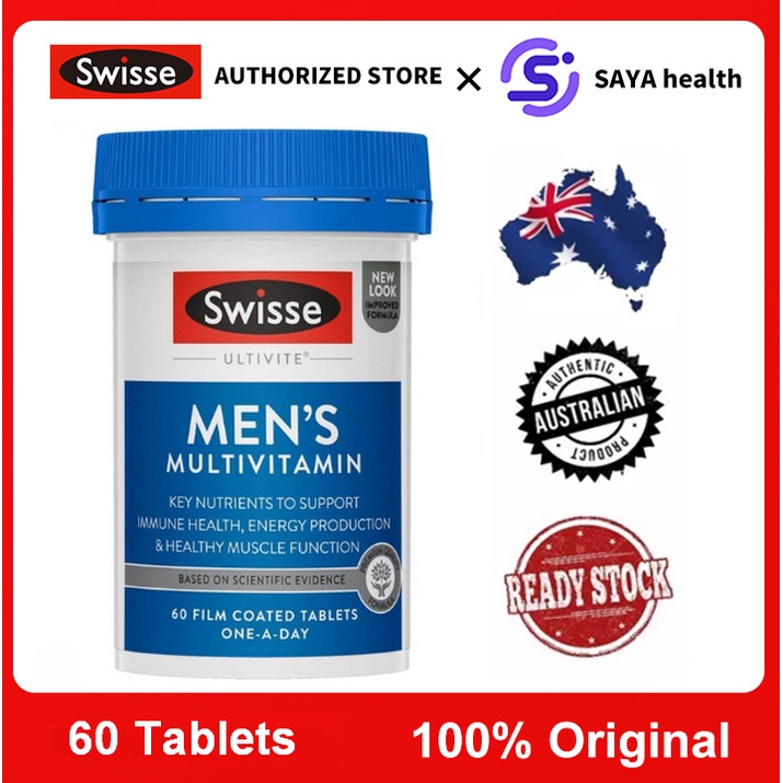 Swisse Ultivite Men's Multivitamin 60 Tablets Minerals Energy Production Support Immune Health ...