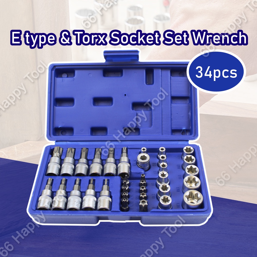 34pcs E Type Torx Star Bits Socket Set Repair Hand Tool Kit CRV Drive Sockets Tools Removal ...