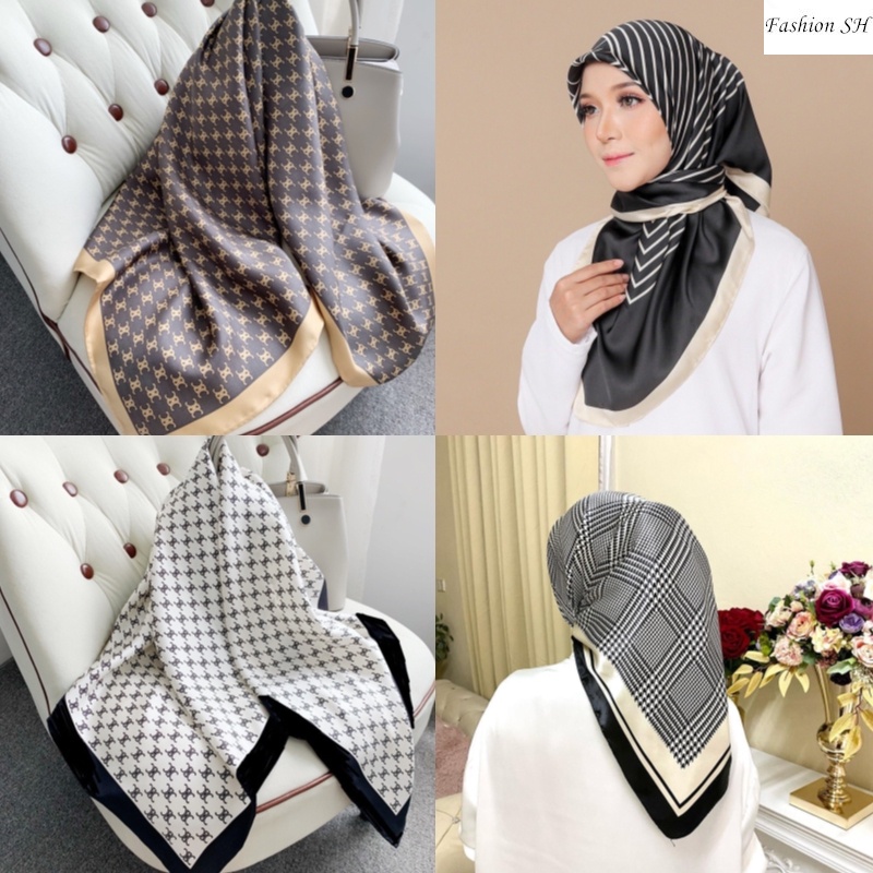Tudung Square Bawal Satin Printed Cantik Corak Letter Bawal Fashion ...